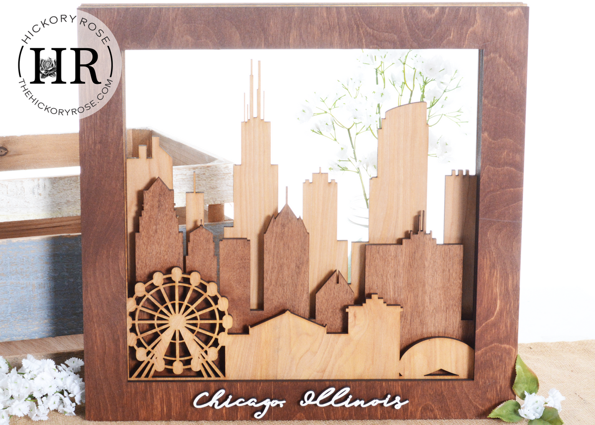 Chicago | Skyline Shadowbox – Hickory Rose