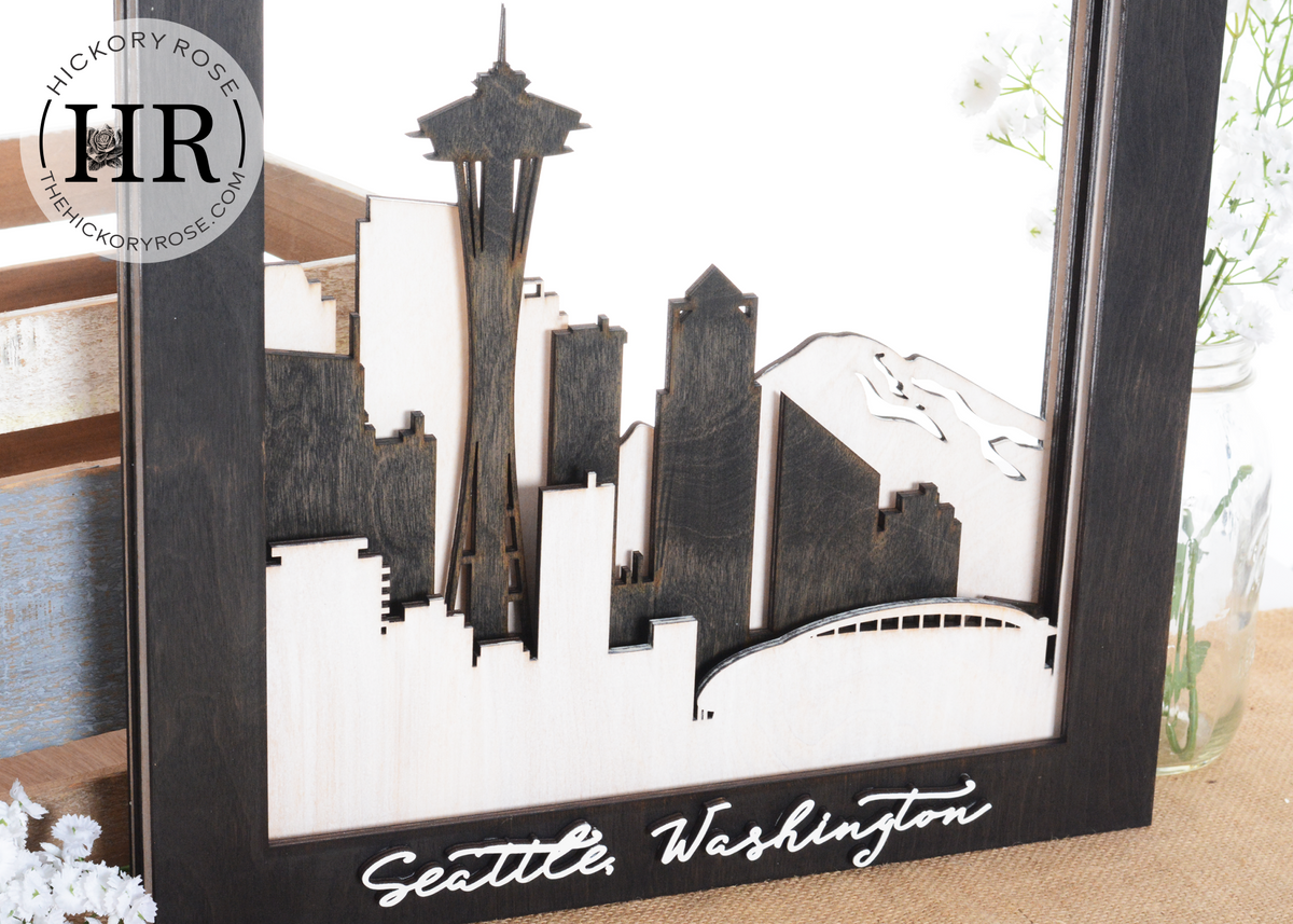Seattle | Skyline Shadowbox – Hickory Rose
